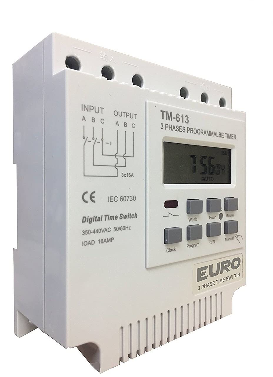 EuroControls TM613-3 phase Digital Timer - 17 on/off Programmable ...