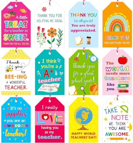 Amazon.com : Thank You Teachers Gift Tags with String Hanging Tags for ...