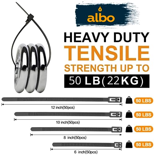 Snapklik.com : ALBO Reusable Black Zip Ties Assorted Sizes 200 Pack 6+8 ...