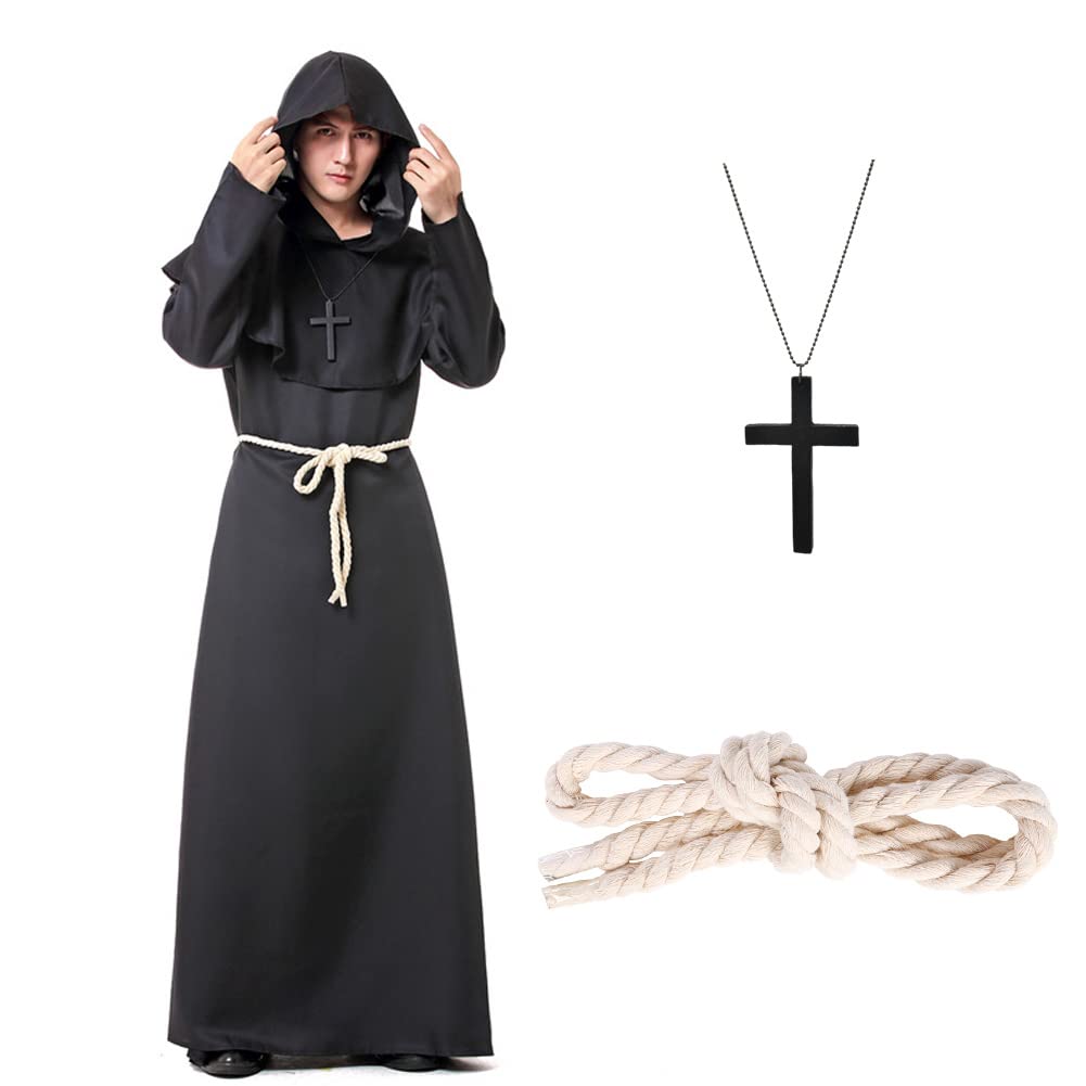 Suffolly Monk Costume Adult Monk Robe with Necklace,Belt Men Medieval ...
