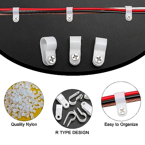 VooGenzek 100 PCS 3/8 Inch R-Type Cable Clip Wire Clamp, Nylon Screw ...