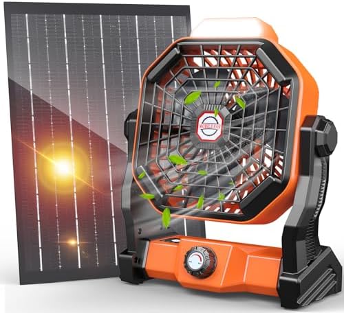 Amazon.com: 10400mAh Solar Fan, Camping Fan with Solar Panel, 7W 9-Inch ...