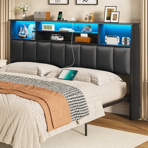 Amazon.com - HOOBRO King Size Upholstered Headboard, Storage Rack with ...
