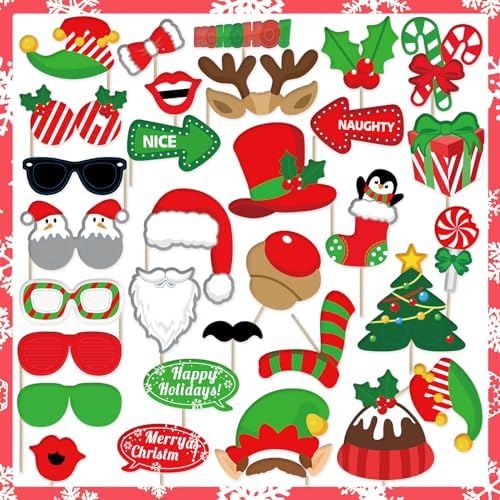 Amazon.com: Christmas Photo Booth Props Kit(32Pcs) DIY Photo Booth Prop ...