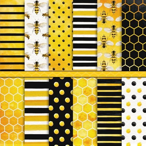 Amazon.com : Konsait 24 Sheets Bee Scrapbook Paper 12x12 Yellow Pattern ...
