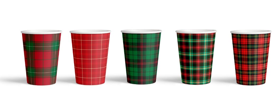 Amazon.com: FULJOOY 100 Count Christmas Plaid Paper Cups 12 Ounces ...
