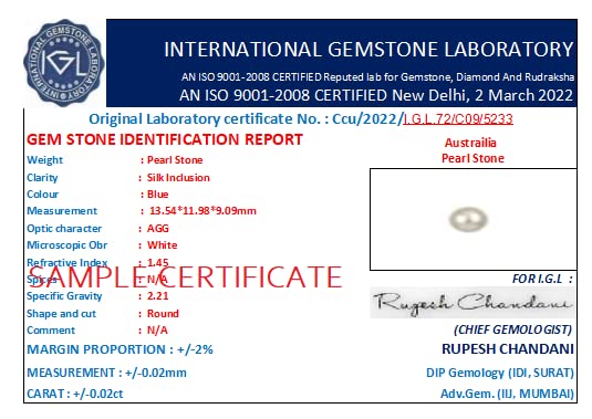 BluDiamond 6mm Pearl Moti 6.25 Carat/ 6.86 Ratti South Sea Pearl Stone ...