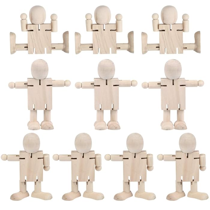 Buy WOWOSS 10 Pack Unfinished Wooden Robot Bodies, Joint Adjustable ...