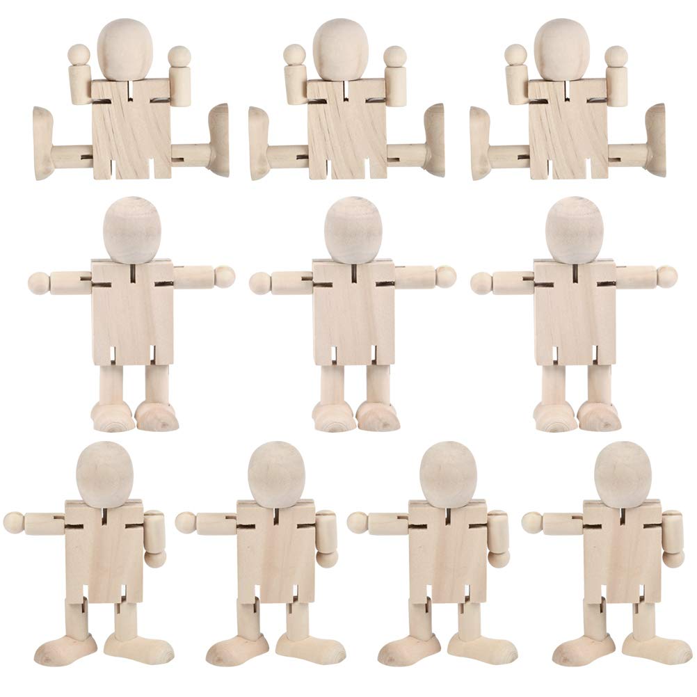 Buy WOWOSS 10 Pack Unfinished Wooden Robot Bodies, Joint Adjustable ...