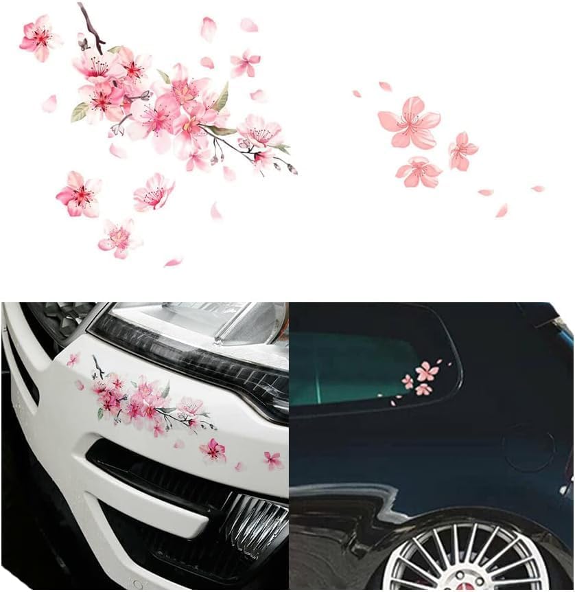 Amazon.com - 2pcs Pink Cherry Blossom Vinyl Car Sticker Auto Flower ...