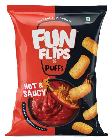 Fun Flips Puffs Hot & Saucy - Baked Crispy Yummy Tasty & Healthy Ready ...
