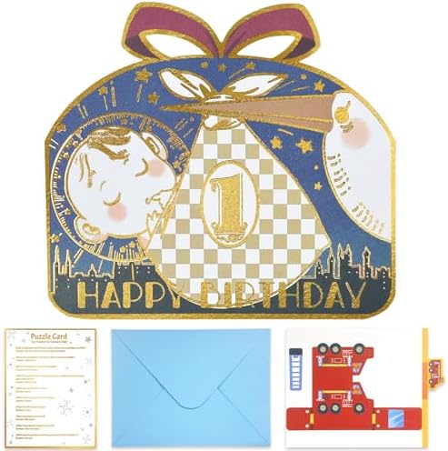 Amazon.com : Gcardist 1st Birthday Greeting Card with Envelopes for Son ...