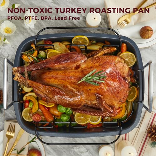 HONGBAKE Nonstick Extra Large Turkey Roasting Pan with Rack