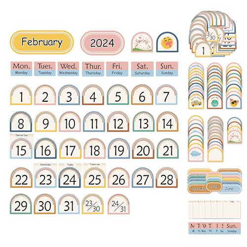 Buy 127pcs Classroom Calendar Pocket Chart Cards,Boho Classroom Decor ...