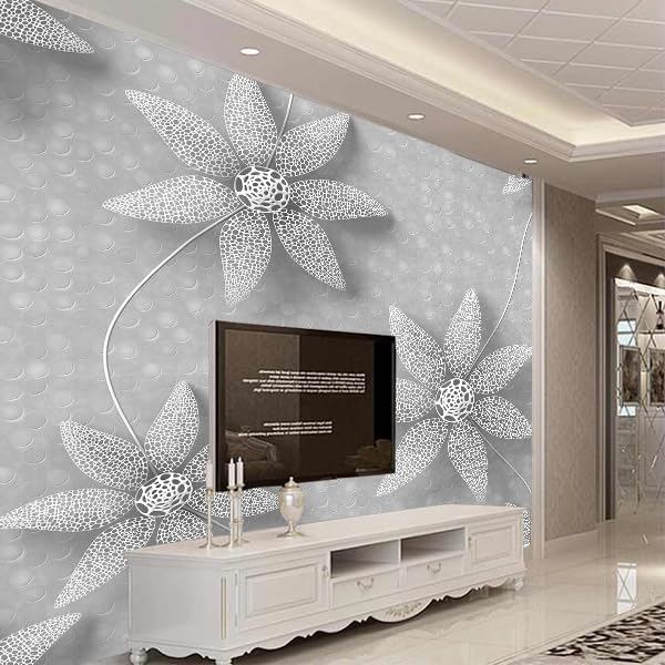 AS Print Solution Grey Flower Wallpaper for Home Décor, Office, Wall ...