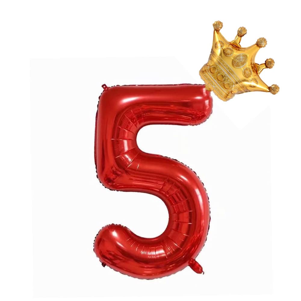 Amazon.com: 40 inch Red Crown Number 5 Balloon ，Giant Large Aluminum ...