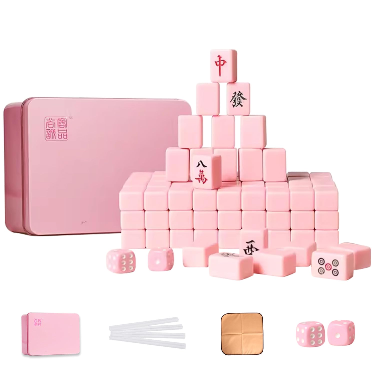 Amazon.com: VPH Mini Chinese Mahjong 144 Pieces Aqua Pink Iron Box All ...