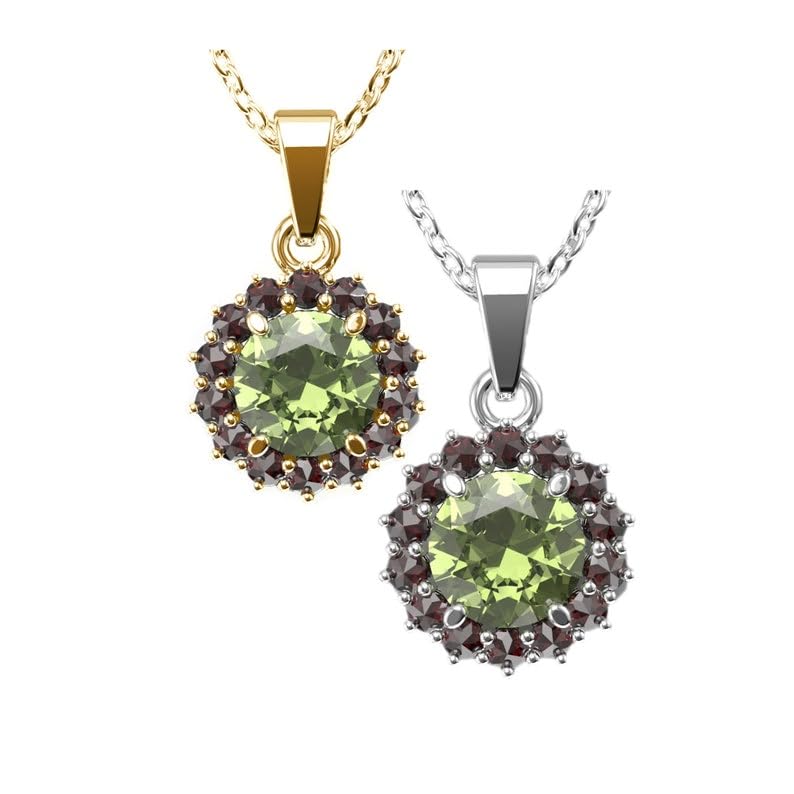 Amazon.com: MOLDAVITE & Red Garnet Pendant, Authentic Moldavite jewelry ...