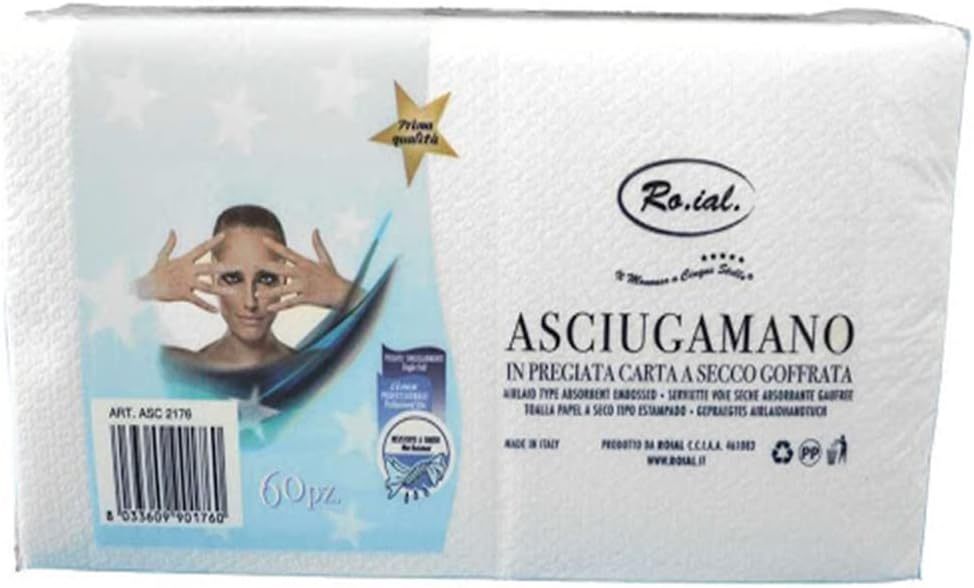 ROIAL ASCIUGAMANO 40X70 CARTA PREGIATA A SECCO GROFFATA 60PZ : Amazon ...