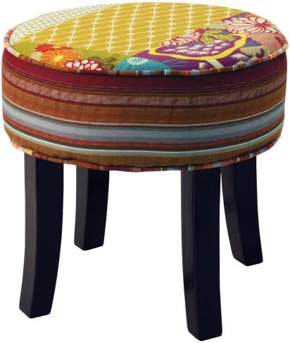 PATCHWORK - Shabby Chic Square Pouffe Padded Stool/Wood Legs - Multi ...