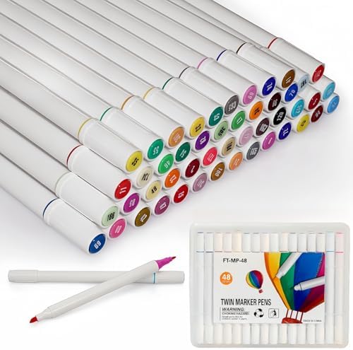 Amazon.com : Tovtlan 48 PCS Colors Dual Tip Marker Pens Set Art Markers ...