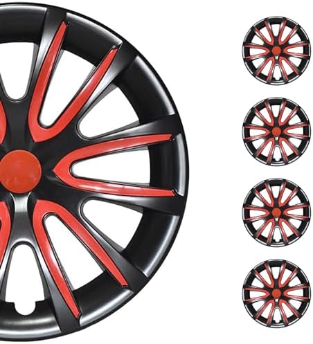 Amazon.com: OMAC - Black with Red Hub Caps 15 Inch Set of 4, Tapas para ...