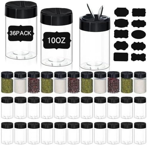 Amazon.com: Jinei 36 Pack 10 oz Plastic Spice Jars with Shaker Lids and ...