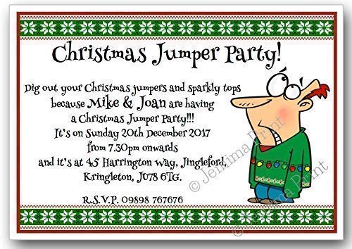 10 Personalised funny cartoon Christmas Jumper Party Invitations with ...