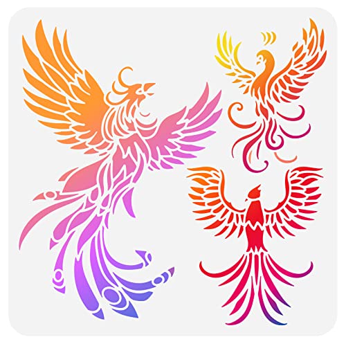 FINGERINSPIRE Phoenix Stencils for Painting 30x30cm Reusable Firebird ...