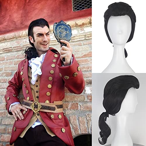 The Movie Beauty and the Beast of Gaston Cosplay Wig for Men Long Black ...