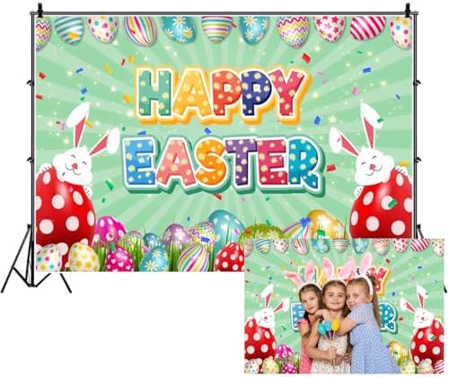Amazon.com : AOFOTO 7x5ft Happy Easter Backdrop Colorful Eggs Hunt Bunny Cartoon Spring Floral ...