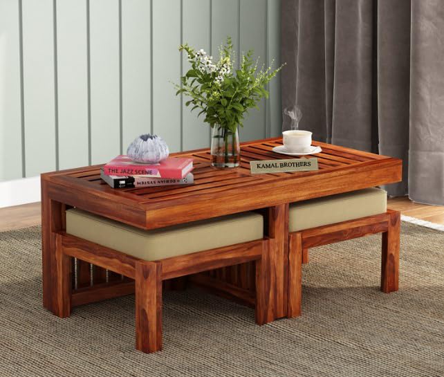 KAMAL BROTHERS Solid Sheesham Wood Coffee Table with 2 Stool | Centre ...
