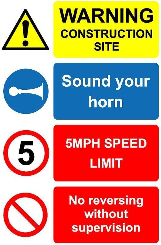 Warning construction site sound horn 5mph speed limit no reversing ...