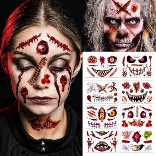 Amazon.com : Coridy 8PCS Fake Scars Tattoo Temporary Halloween Makeup ...
