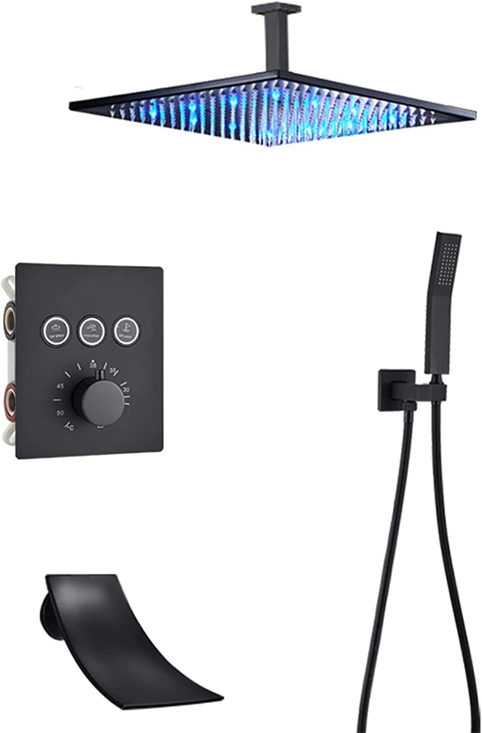 Concealed Shower System LED Thermostatic Shower Faucet Set Matte Black ...