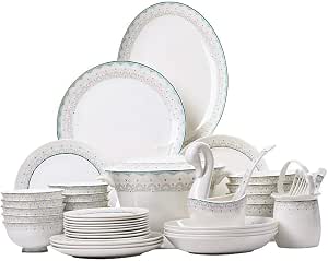 Amazon.co.jp: Ceramic Dinnerware Set 50 Piece Set, Bowl/Plate/Soup Pot ...