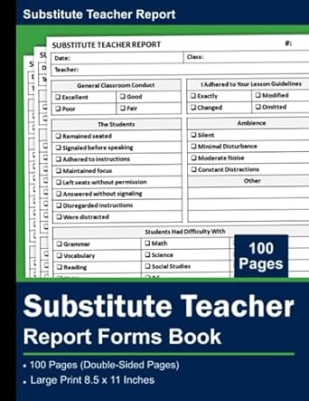 Amazon.com: Substitute Teacher Report Forms Book: Daily Report Notebook ...