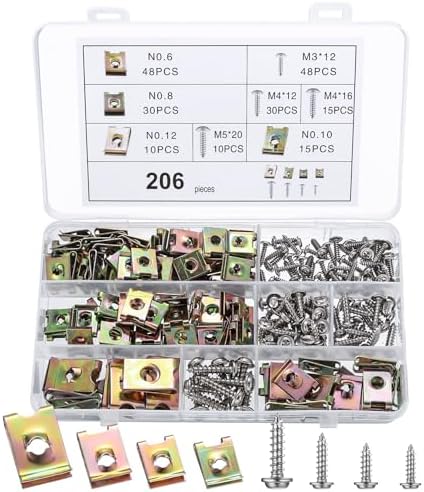 206 STK U-Typ Blechmuttern mit Schrauben Set, Kfz Schraube Mutter Clip ...
