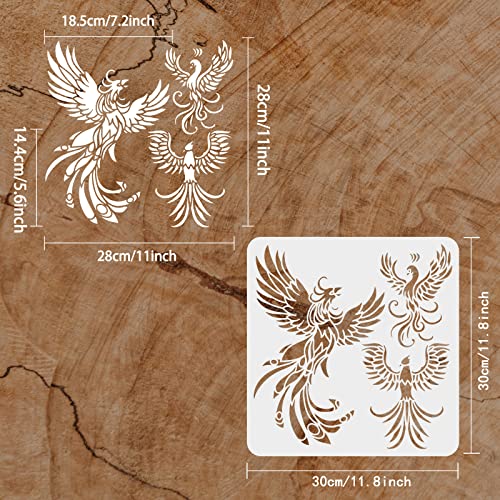 FINGERINSPIRE Phoenix Stencils for Painting 30x30cm Reusable Firebird ...