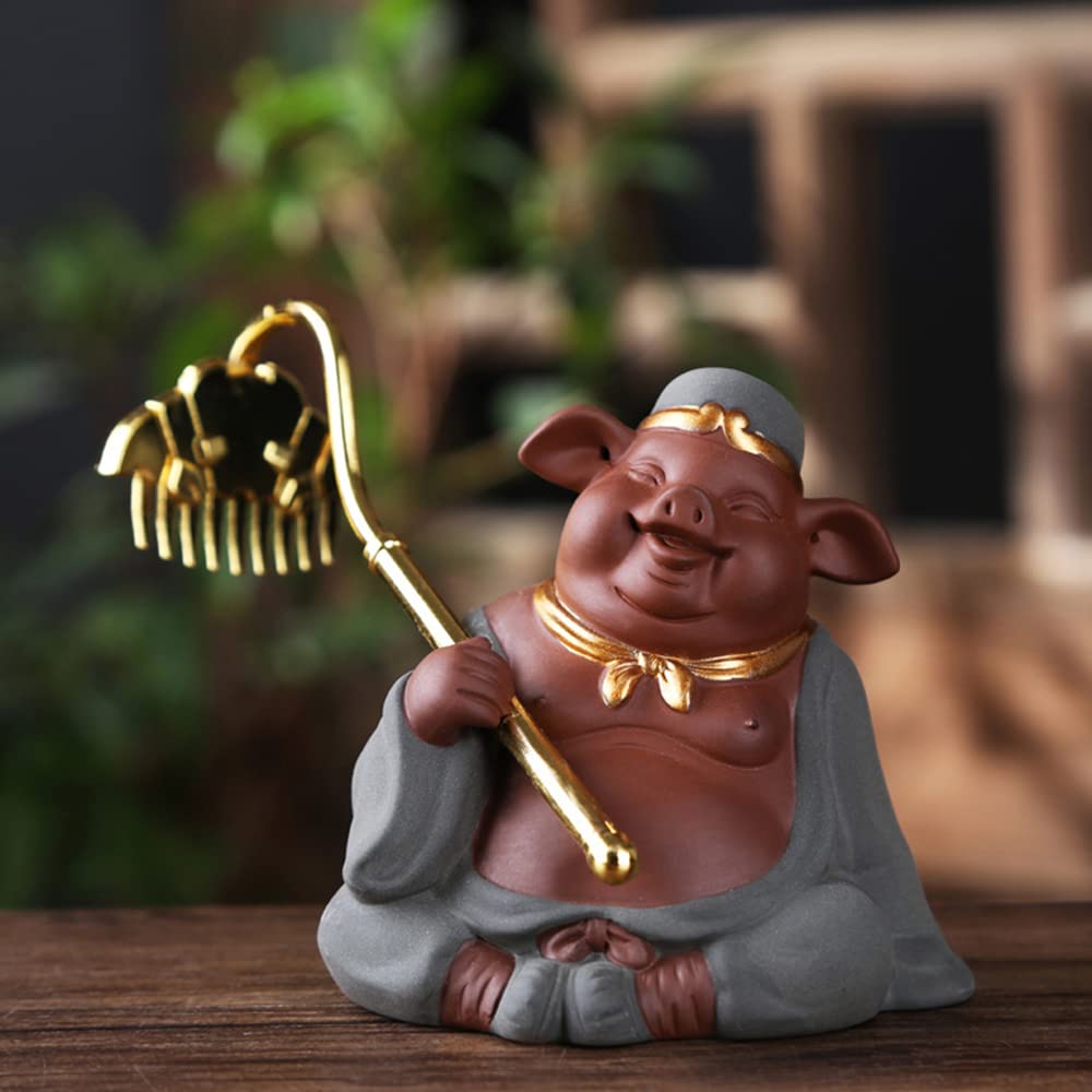 Amazon.com: Pig Zhu Bajie Statue, Cute Lucky Pig Statue, Purple Sand ...