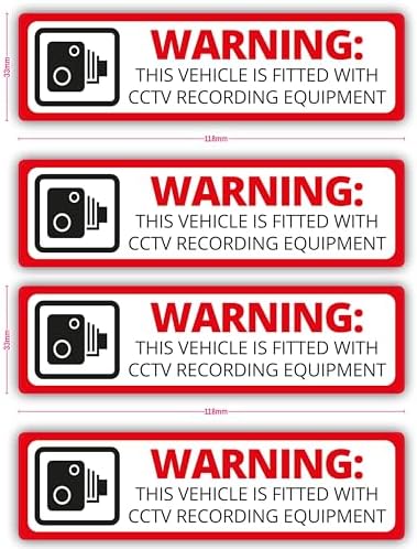 Pack of 4 CCTV Dash Cam Recording Camera Self Adhesive Vinyl Stickers ...