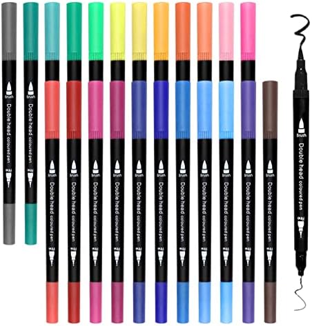 Colouring Pens for Kids Adults, 24 Colours Dual Tip Brush Pens ...