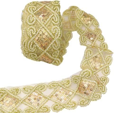 Amazon.com: Beaded Lace Trim Gold Lace Ribbon Applique Sequin Lace Mesh ...
