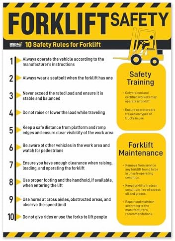 Forklift Safety Poster, OSHA Compliant Forklift Operation Safety Rules ...