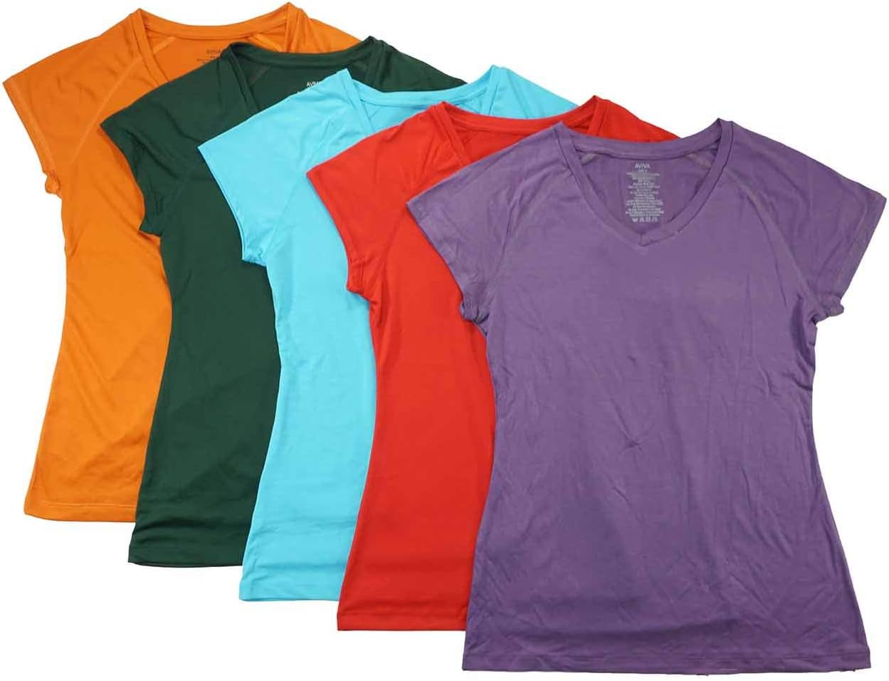 Aviva Women's Five-Pack Assorted Color Dry Fit Active Tops, Assorted ...
