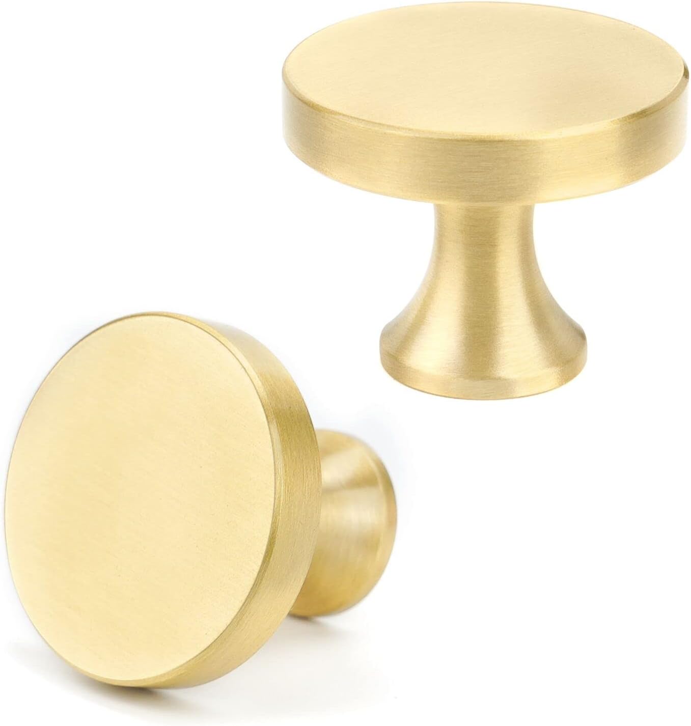 RZDEAL 5 Pack Solid Brass Gold Cabinet Knobs, Round Gold Dresser Knobs Drawer Knobs and Pulls ...