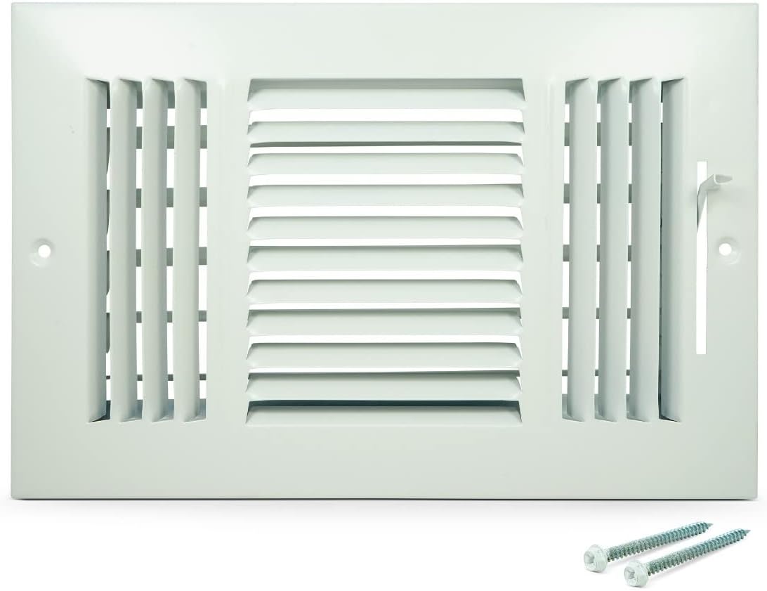 EVERICA 10" x 6" White All-Steel Three-Way Stamped Face AC Heating HVAC ...