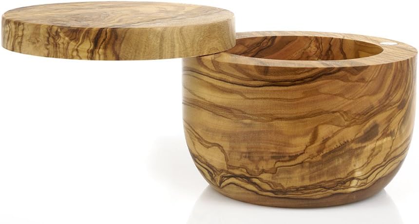 Amazon.com: Tramanto Olive Wood Salt Pot - Rustic Wooden Cellar and ...