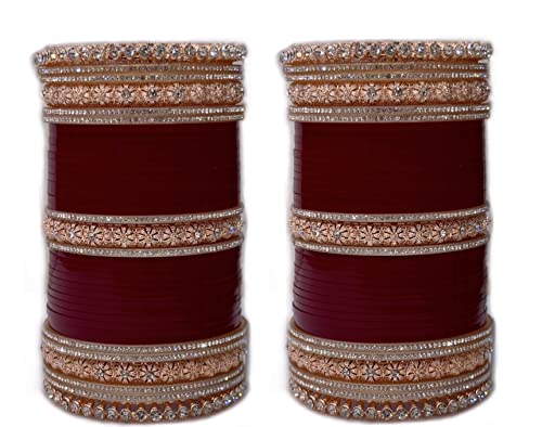 Buy PRIYA KANGAN Exotic Designer Rose Gold Mahroon Punjabi Chuda ...