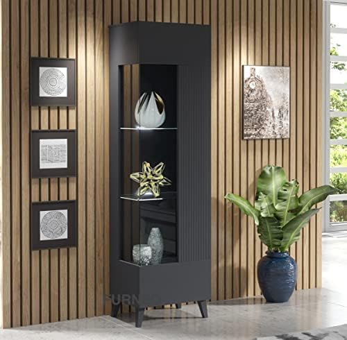 Furneo Grey Display Cabinet Storage Modern Glass Cupboard Azzurro12G ...